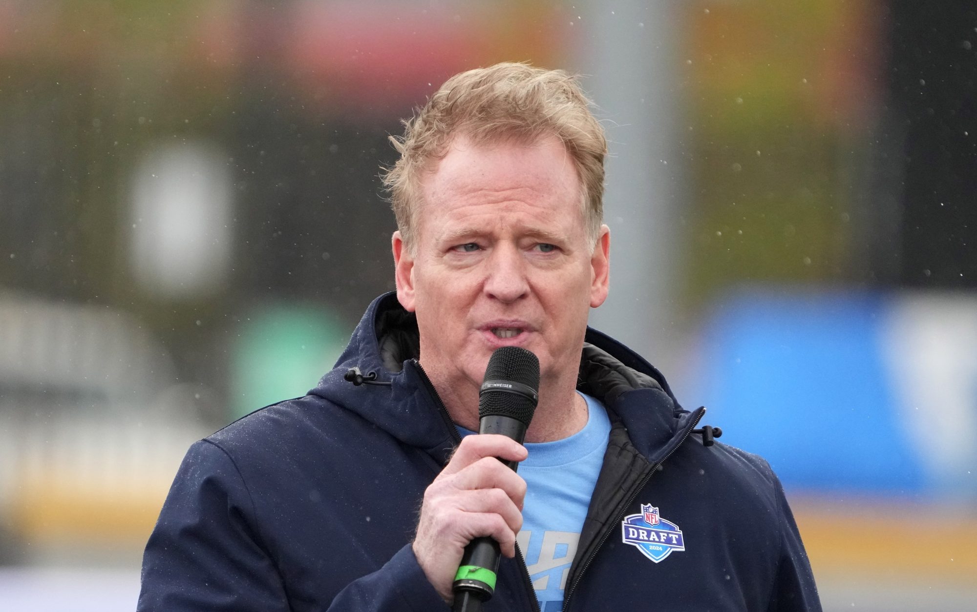 Goodell Fights Through Back Injury to Hug #1 Pick Caleb Williams